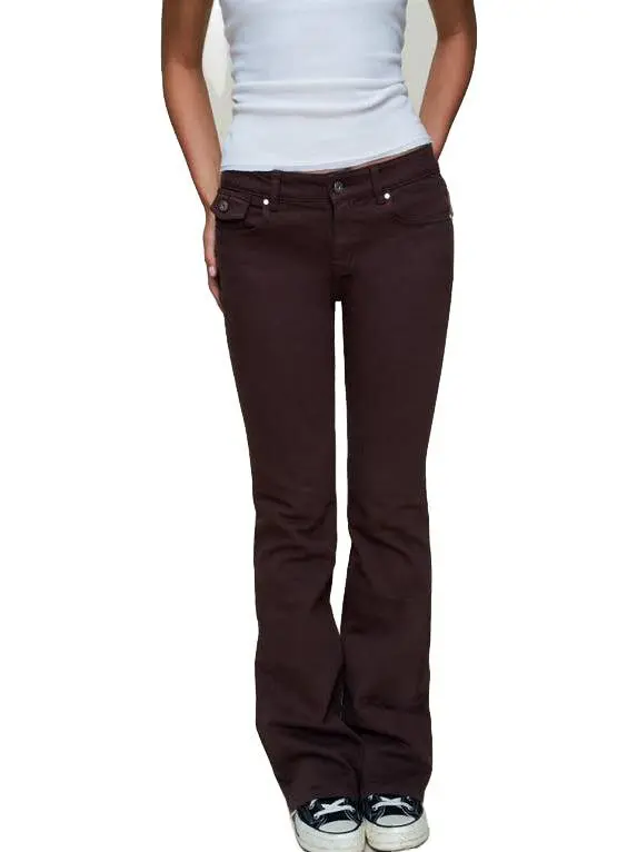GUIZIO Low Rise Flare Twill Pant - Chocolate