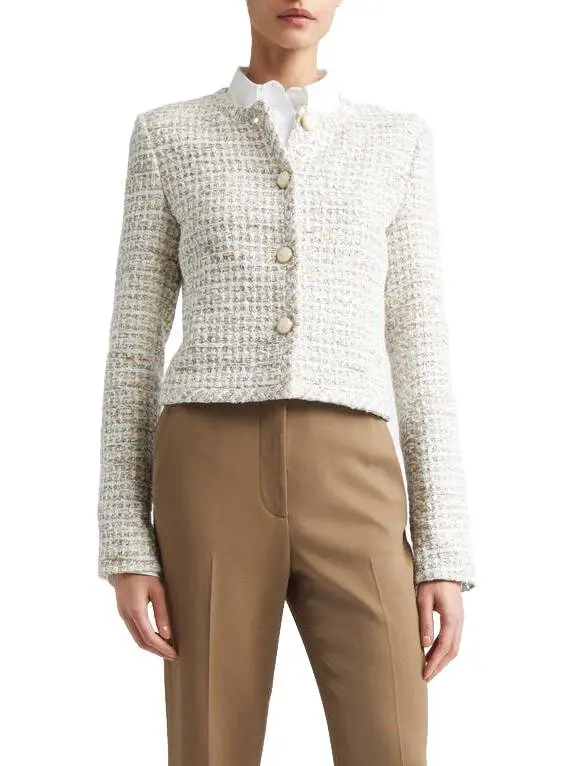St. John Côte D'azure Tweed Crop Jacket - Ecru/taupe Multi