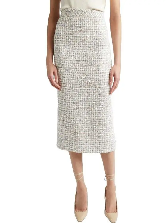 St. John Côte D'azure Tweed Midi Pencil Skirt - Ecru/taupe Multi