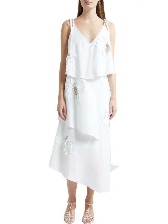 3.1 Phillip Lim Floral Appliqué Layered Midi Dress - White