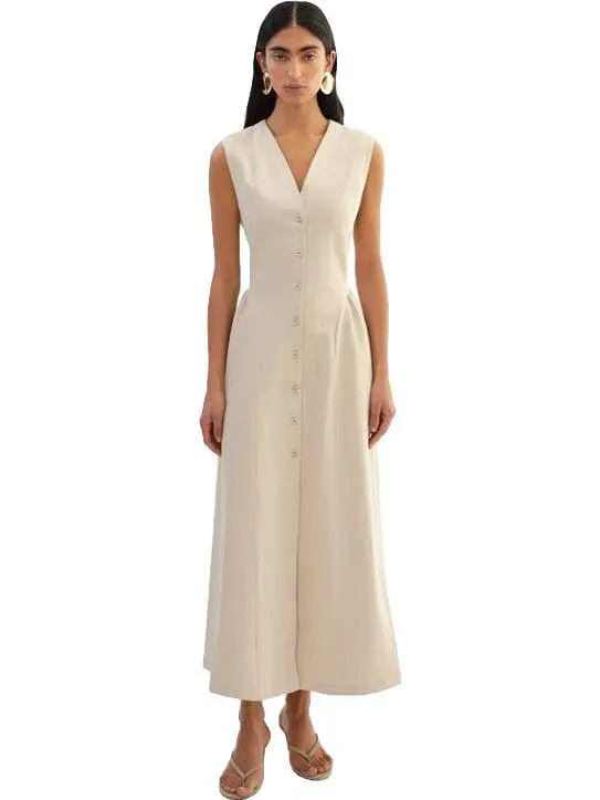 LAMARQUE Tamika Linen Twill Midi Dress - Natural