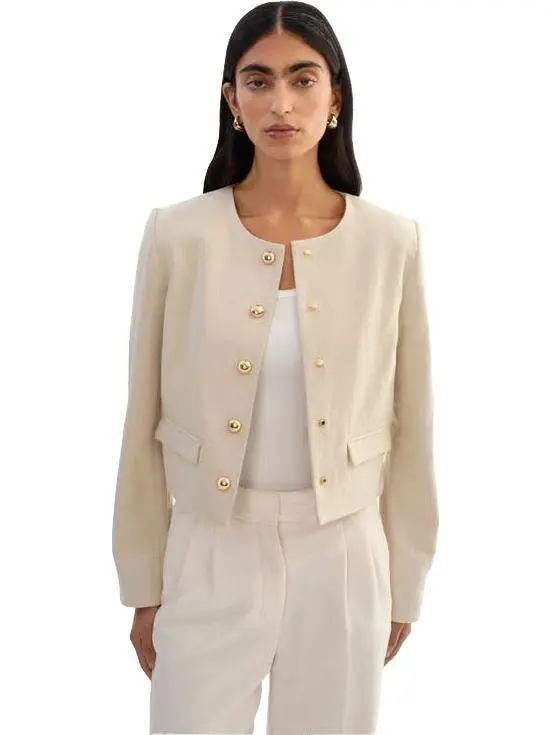 LAMARQUE Francina | Linen Twill Collarless Jacket - Natural