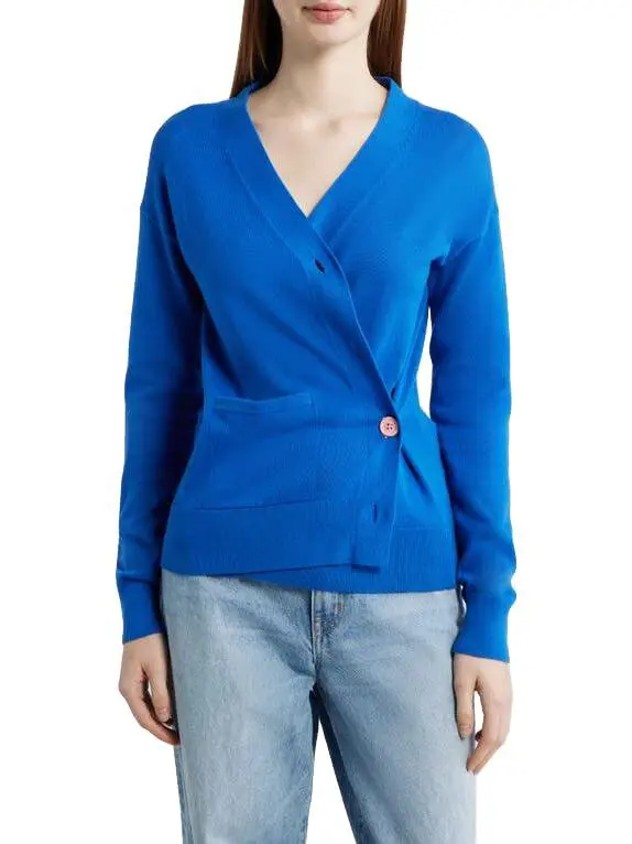CISSA Button-up Cotton Wrap Cardigan - Primary Blue