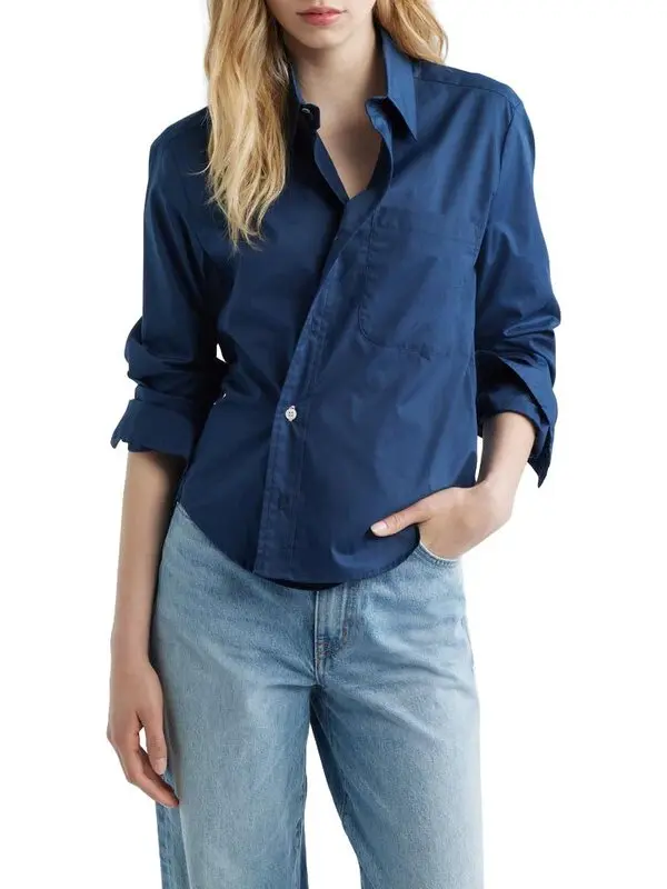 CISSA Relaxed Fit Button-up Wrap Shirt - Navy Blue