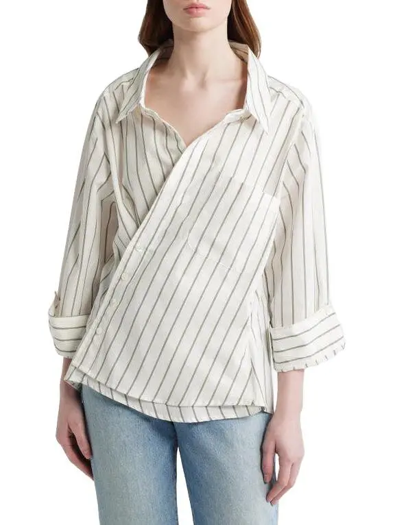 CISSA Asymmetric Stripe Wrap Shirt - Fray Stripe