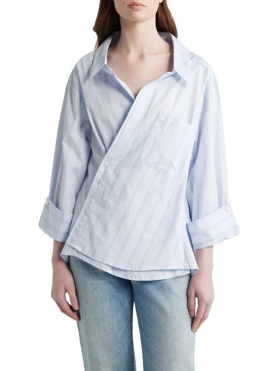 CISSA Asymmetric Stripe Wrap Shirt - Royal Stripe