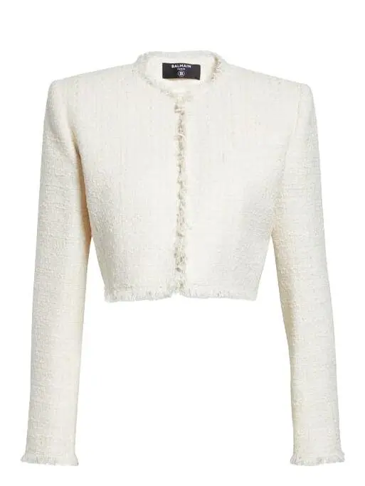 Balmain Crop Tweed Spencer Jacket - 0fa White
