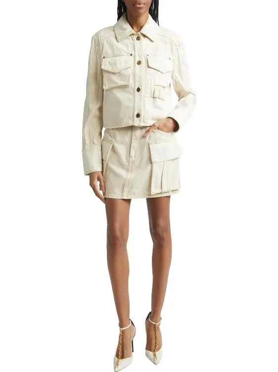 Balmain Faded Denim Miniskirt - Beige