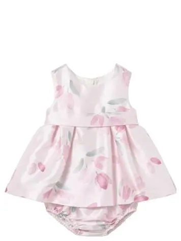 MAYORAL Satin Floral Dress With Nappy Cover - Pink