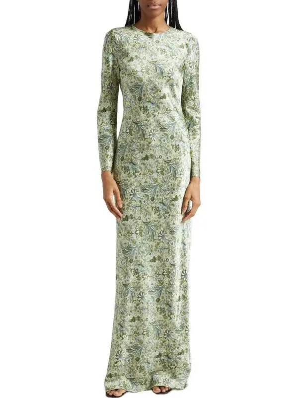 Veronica Beard Gemma Paisley Floral Long Sleeve Maxi Dress - Light Pistachio Multi