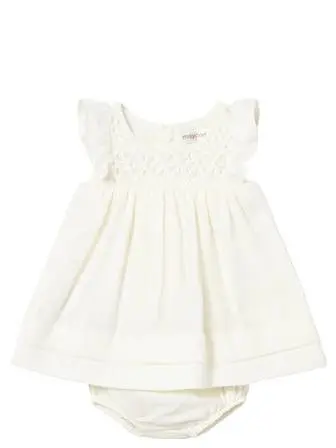 MAYORAL Textured Dress With Diaper Cover - White