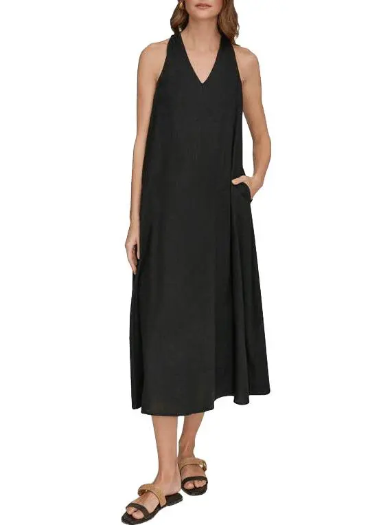 Donna Karan New York Sleeveless Linen Blend Midi Dress - Black