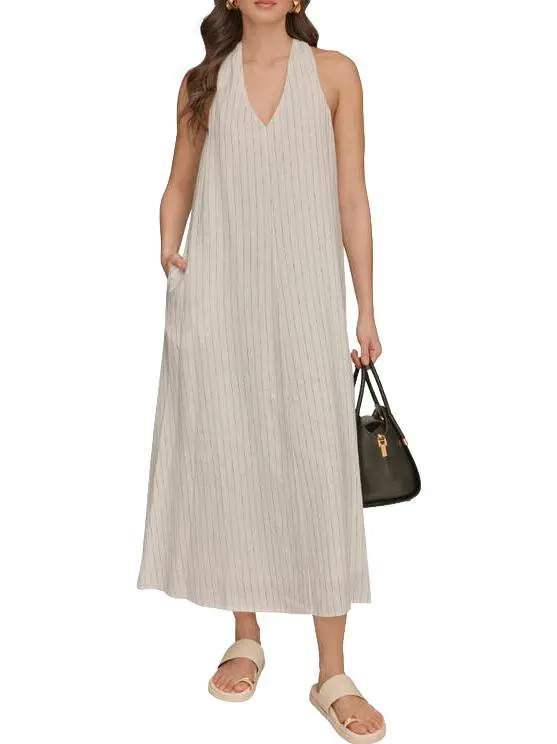 Donna Karan New York Sleeveless Linen Blend Midi Dress - Cream/black