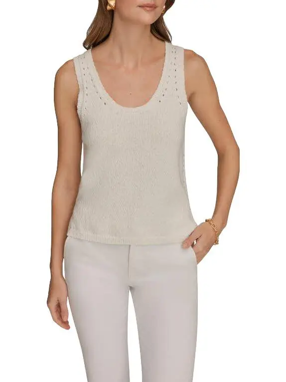 Donna Karan New York Pointelle Stitch Sweater Tank - Cream