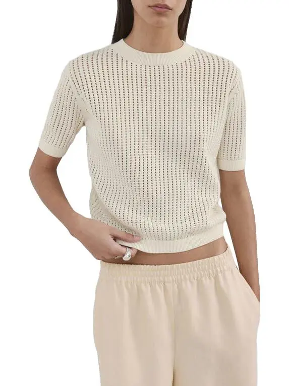 Mango Pera Open Stitch Crewneck Sweater - Ecru