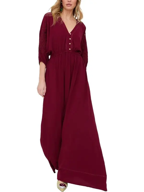RAFFYA Somerton Kaftan Maxi Dress - Burgundy