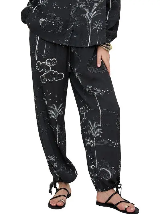 RAFFYA Palm Print High-waisted Trousers - Black