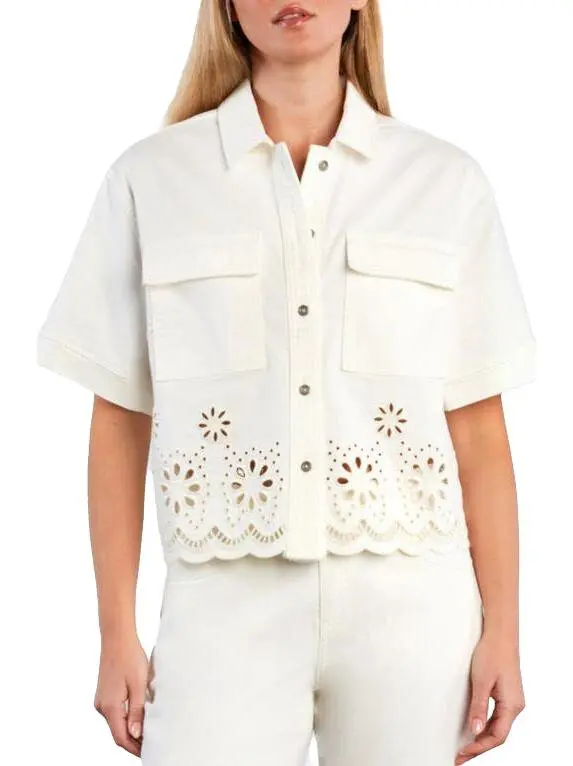 WASH LAB DENIM Petal Eyelet Denim Button-up Shirt - Bright White