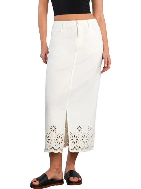 WASH LAB DENIM Eyelet Maxi Denim Skirt - Bright White