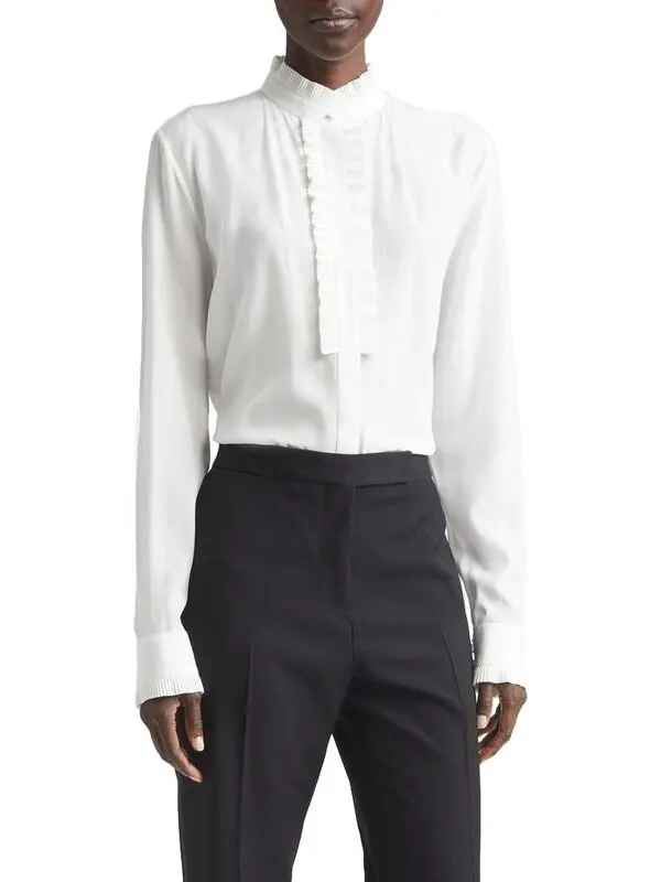 TOM FORD Plissé Ruffle Silk Crêpe De Chine Button-up Shirt - Off White