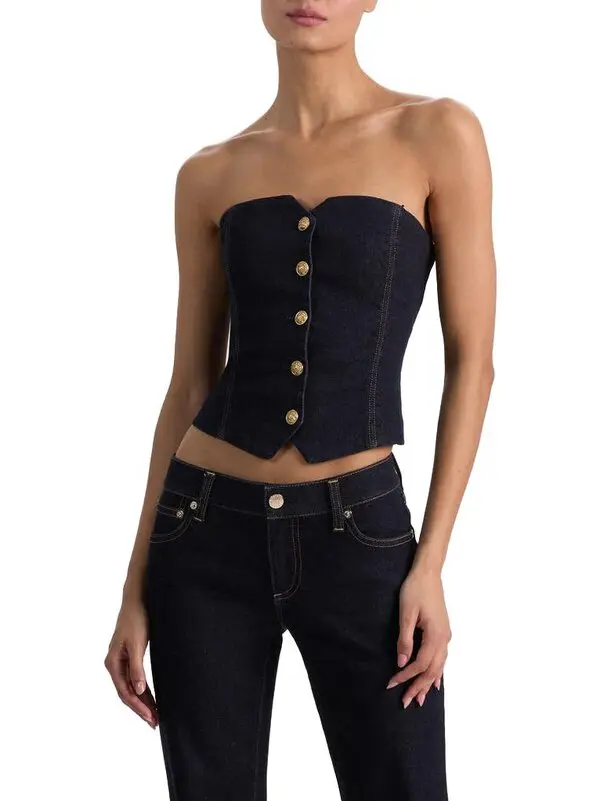 Alice + Olivia Kelcey Denim Corset Top - Dark Rinse