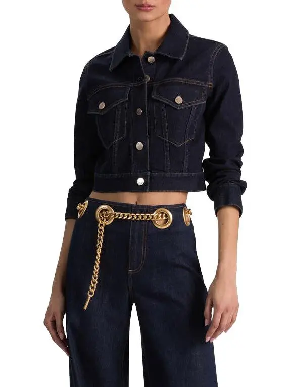 Alice + Olivia Chloe Boxy Crop Denim Jacket - Dark Rinse