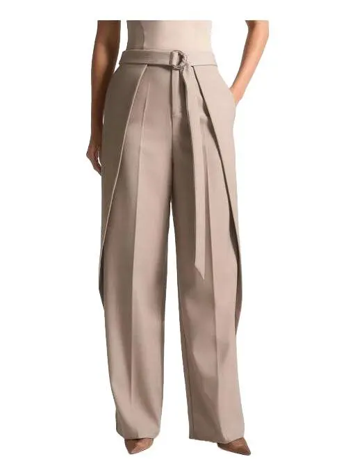 Manière De Voir Foldover Trousers With D-ring Belt - Taupe