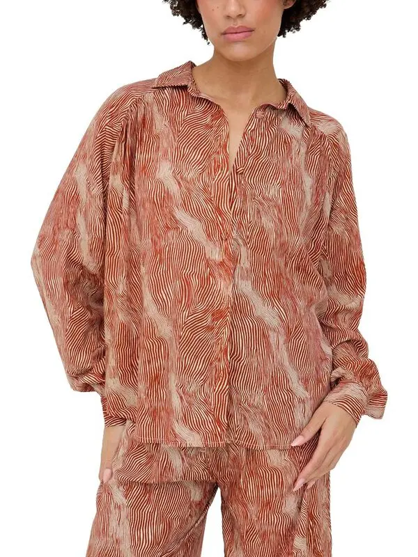 RAFFYA Tiger Print Button-down Shirt - Orange
