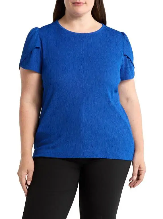 Anne Klein Crepe Tulip Sleeve Top - Santorini Blue