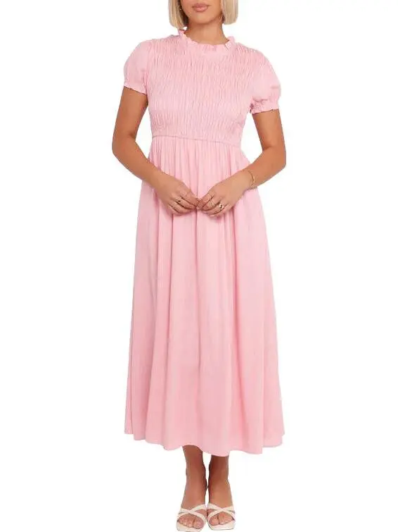 PETAL & PUP Darla Smocked Puff Sleeve Midi Dress - Pink