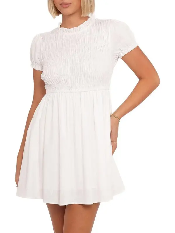 PETAL & PUP Emari Puff Sleeve Minidress - White
