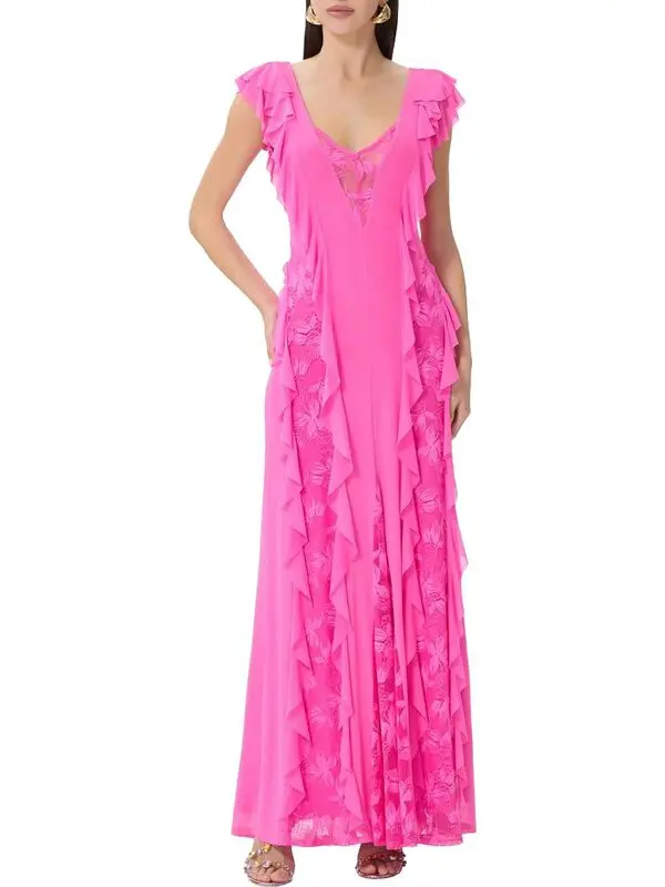 AFRM Trista Ruffle Sleeveless A-line Dress - Brilliant Pink