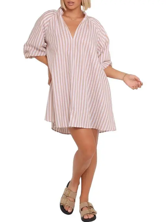 PETAL & PUP Doran Stripe Cotton Minidress - Beige White
