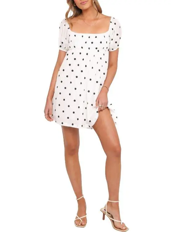 PETAL & PUP Mona Polka Dot Babydoll Minidress - Black Polka