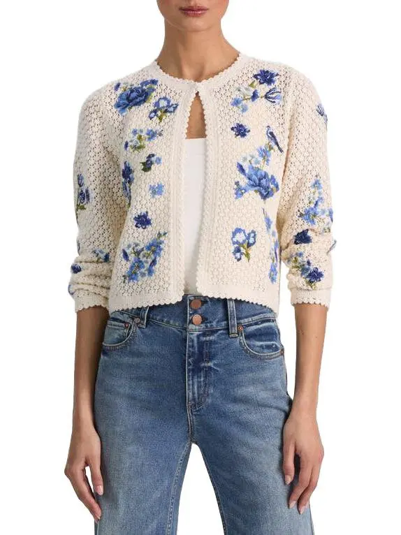 Alice + Olivia Floral Embroidered Cotton & Wool Cardigan - Fleur De Paris