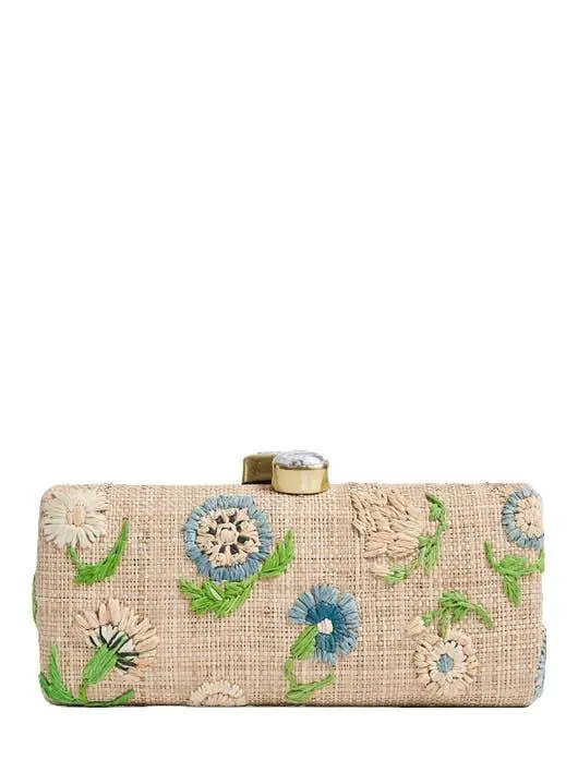 Pamela Munson Petite Fleur Raffia Clutch - Natural/pastel