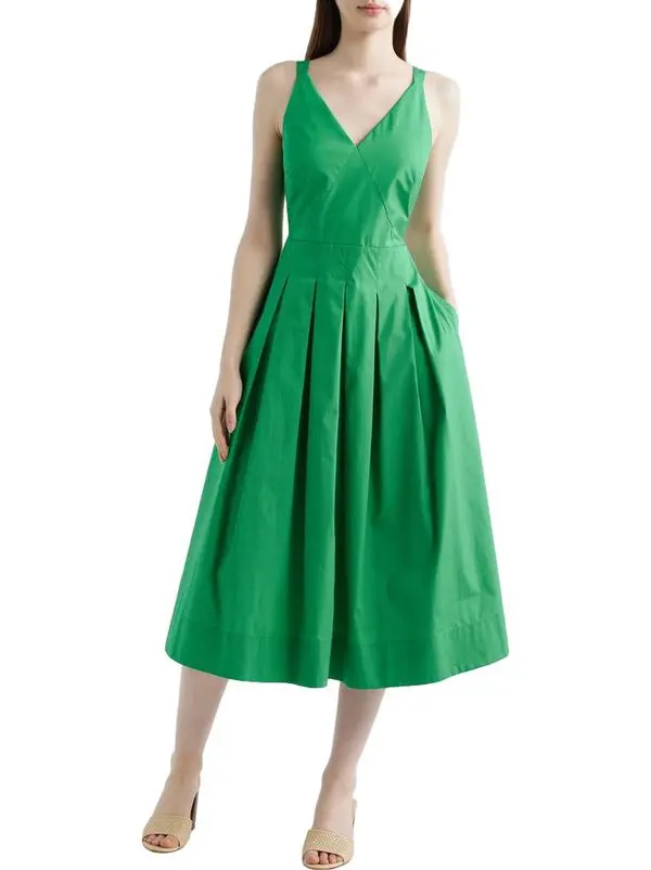 Eliza J Pleated Cotton Dress - Apple Green