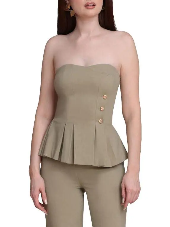 Avec Les Filles Strapless Pleated Peplum Top - Sage