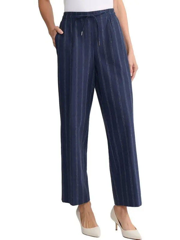 Jones New York Stripe Tie Waist Linen Blend Pants - Pacific Navy/natural White