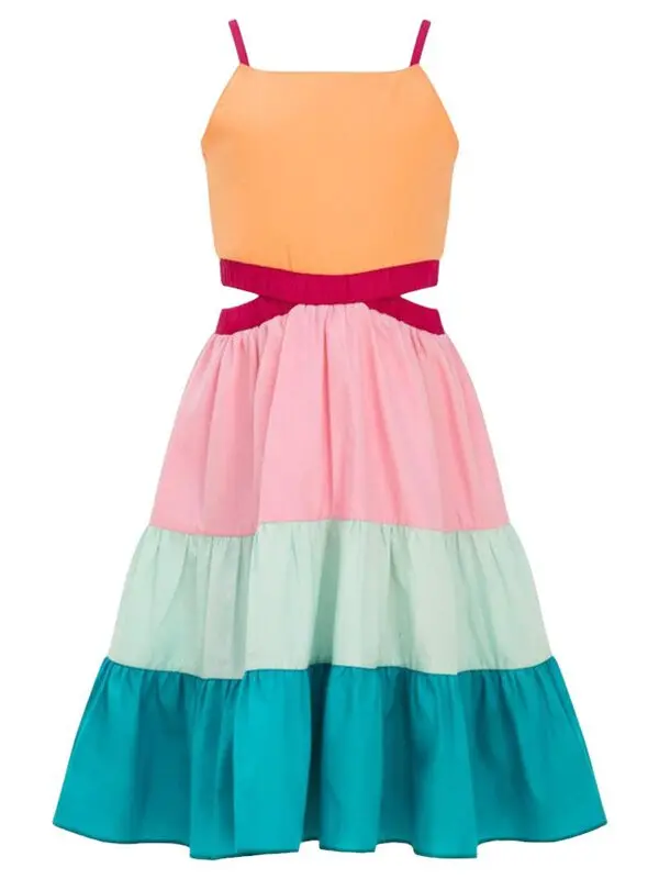 MIA BELLE GIRLS Sunset Sorbet Tiered Colorblock Dress - Yellow