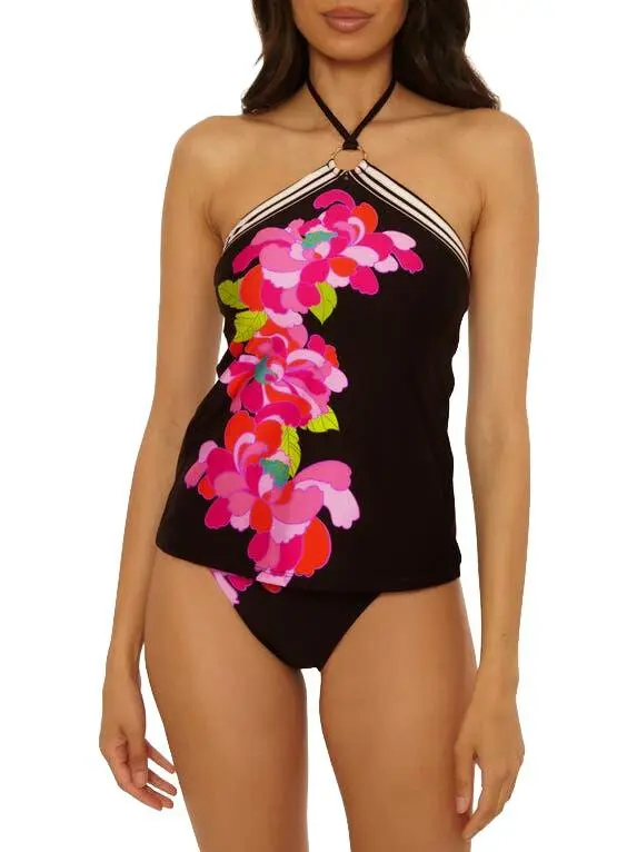 Trina Turk Bougainvillea Reversible Halter Tankini - Black Multi