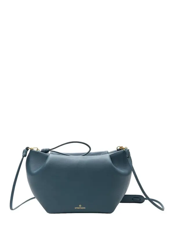 LA PORTEGNA Leather Clutch With Shoulder Strap - Blue