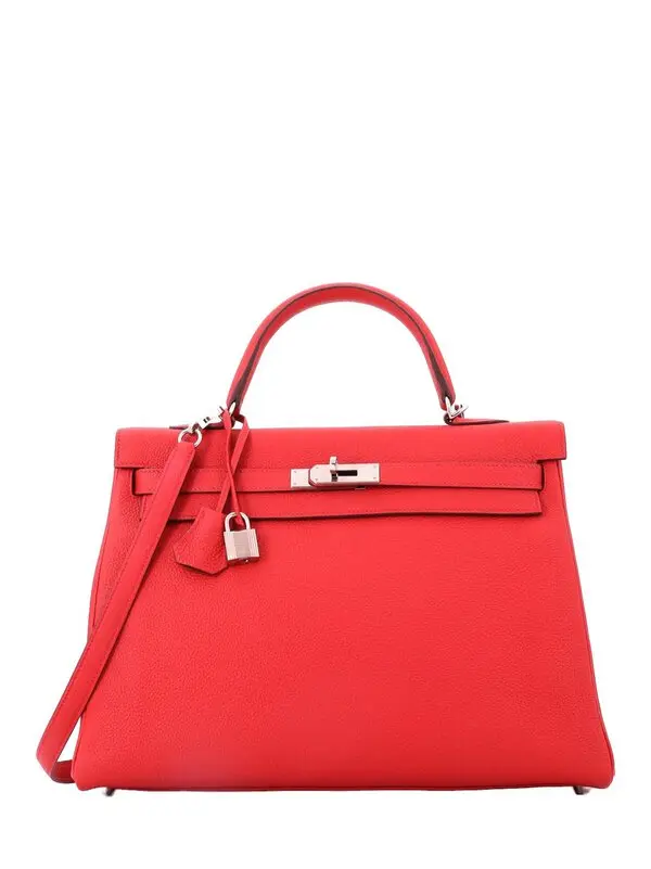 Hermès Kelly Handbag Red Togo With Palladium Hardware 35 - Geranium