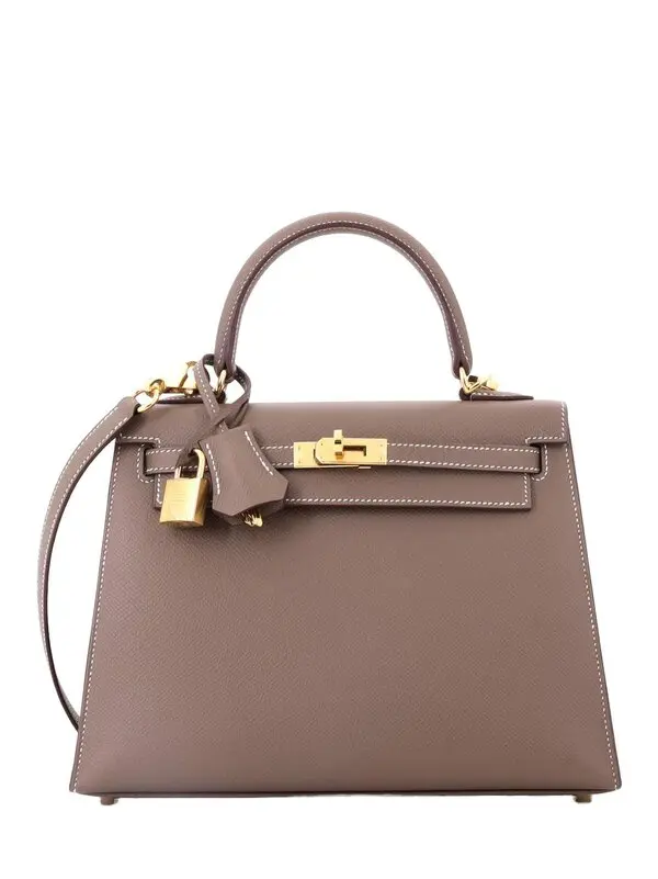 Hermès Kelly Handbag 25 Grey Epsom With Gold Hardware - Etoupe