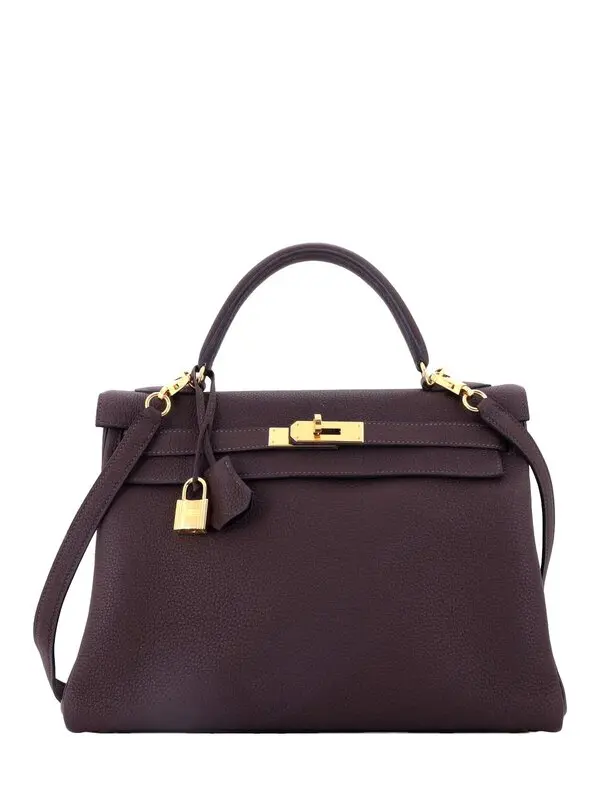 HERMES Kelly Handbag 32 Brown Togo With Gold Hardware - Havane