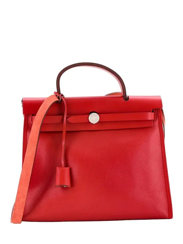 Hermès Herbag Zip Berline Vache Canvas And Leather 31 - Rouge Piment