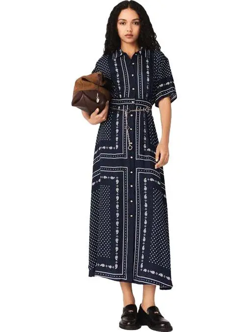 Maje Flowy Patterned Maxi Dress - Navy Dot Bandana Print