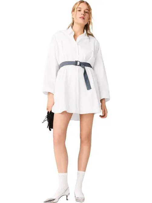Maje Shirt Dress With Contrast Belt - White