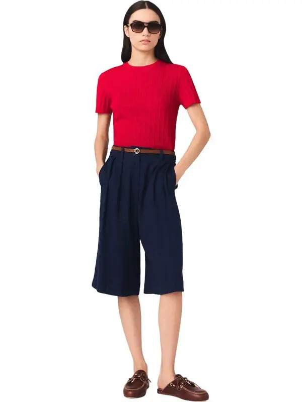 Maje Linen-blend Bermuda Shorts - Navy