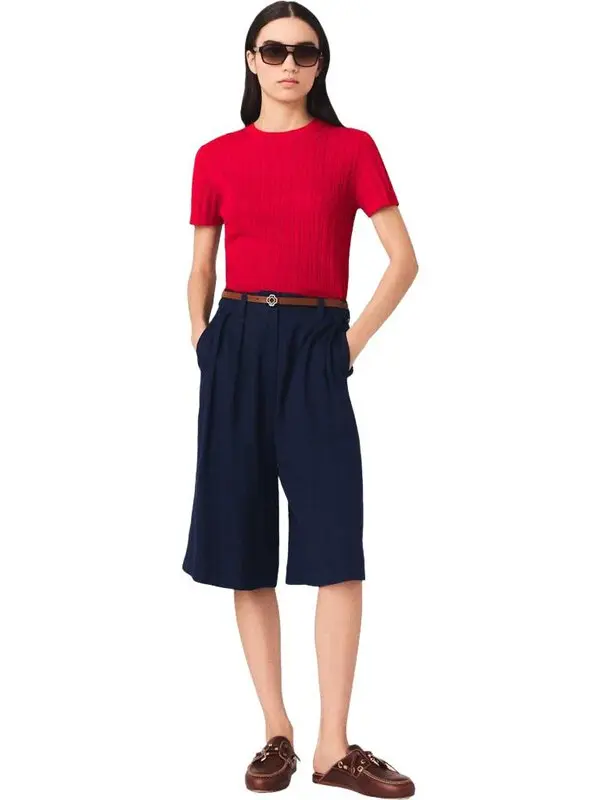 Maje Linen-blend Bermuda Shorts - Navy